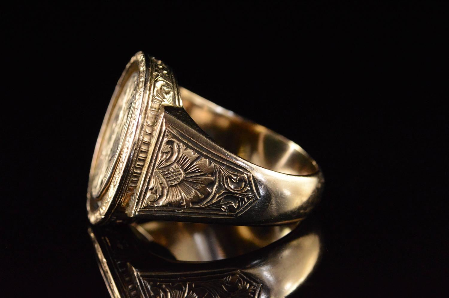 Victorian Era Egyptian Revival Flip Ring with Bloodstone Carved Scarab ...