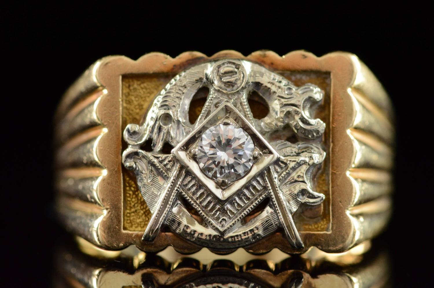 1920s Diamond Gold Masonic Fraternal Order Ring For Sale at 1stdibs
