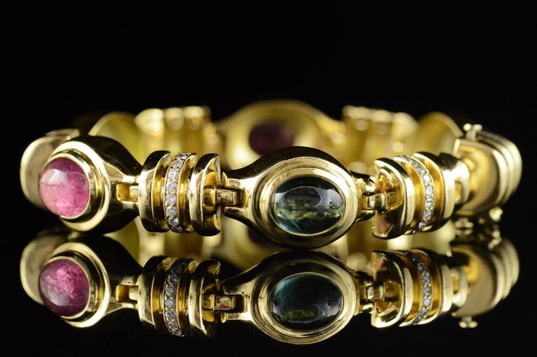 Cabochon Gemstone Diamond Gold Bracelet For Sale at 1stDibs