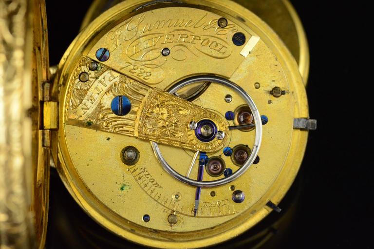 F. Samuel of Liverpool Fusee Ornate Tricolor Dial Key Wind Gold Pocket ...