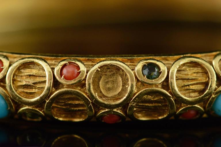 1970s Western Style Turquoise Coral Gold Bangle Bracelet at 1stDibs