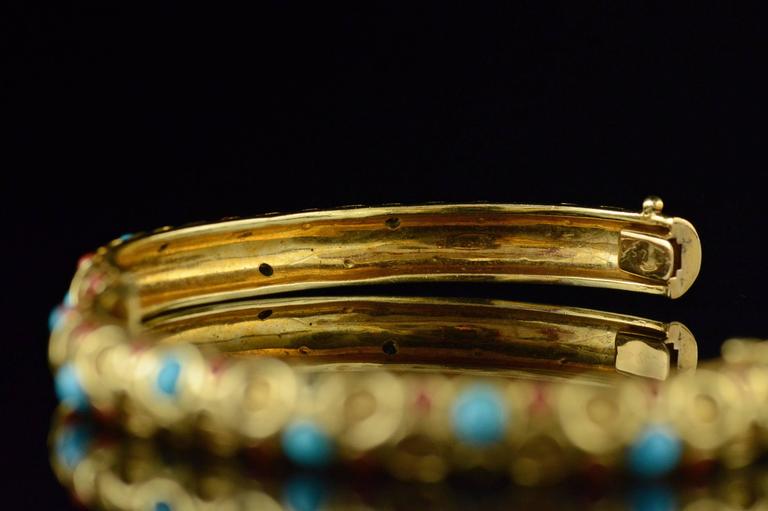 1970s Western Style Turquoise Coral Gold Bangle Bracelet at 1stDibs