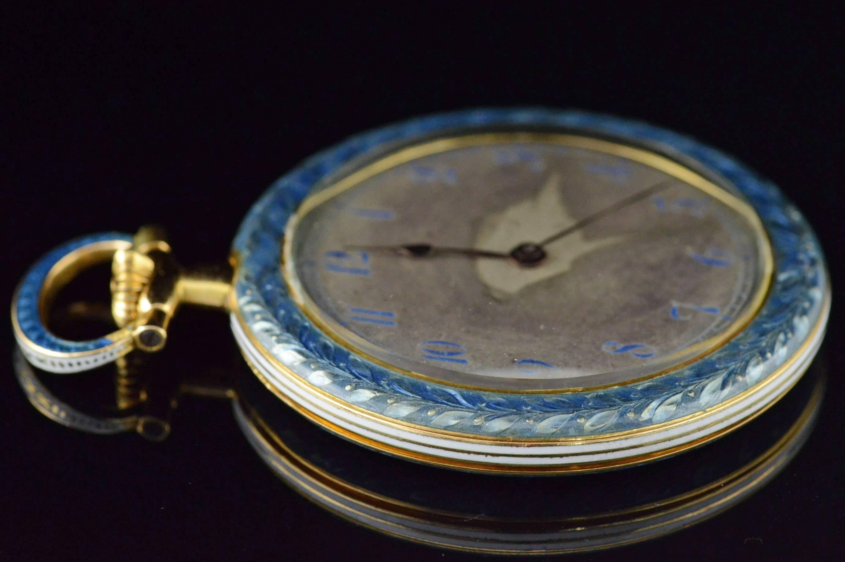 1930s Blue Enamel Gold Pocket Watch at 1stDibs | enamel pocket watch