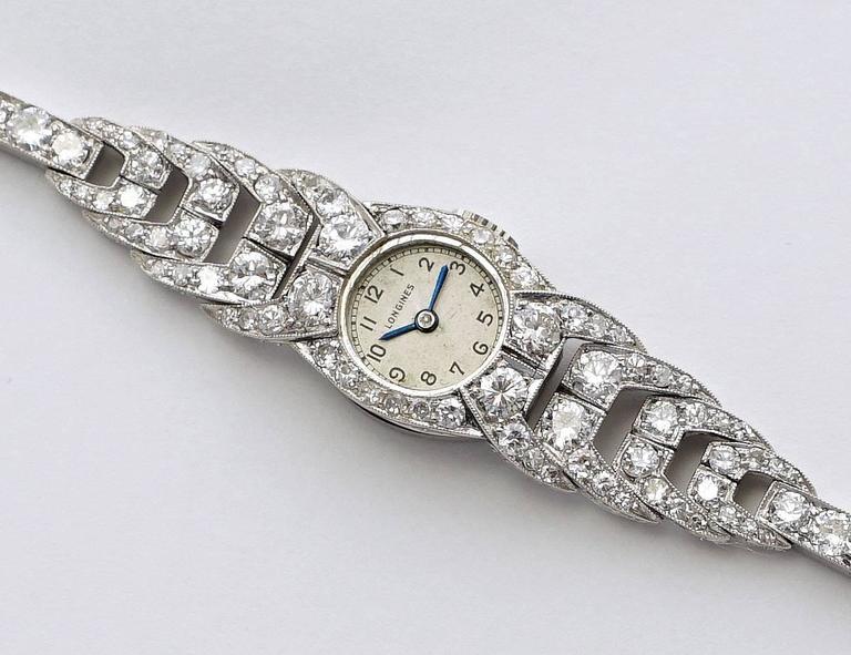 Longines Ladies Platinum Diamond Wristwatch at 1stDibs
