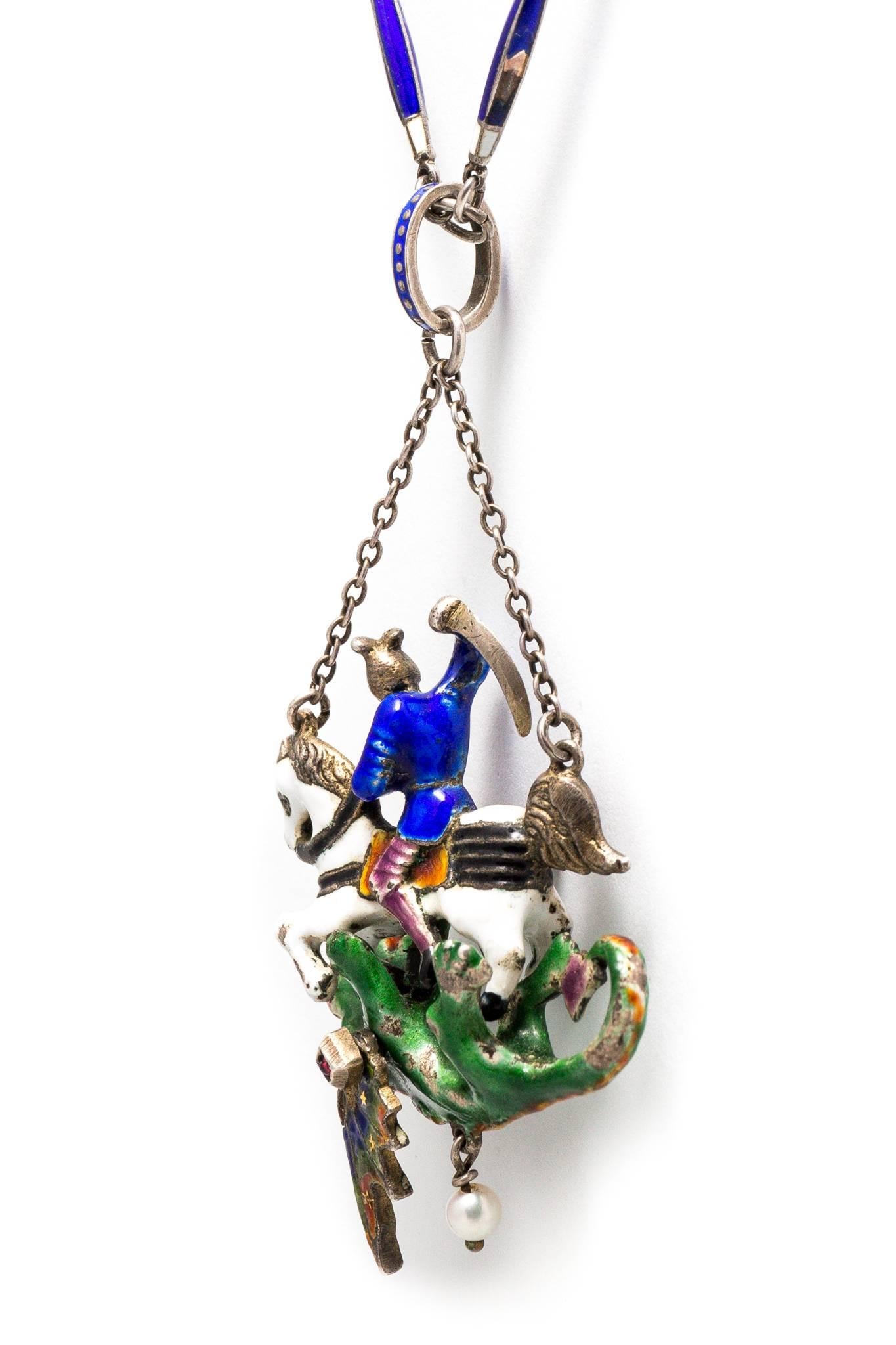 Austro Hungarian Enameled St George and the Dragon Necklace For Sale at ...
