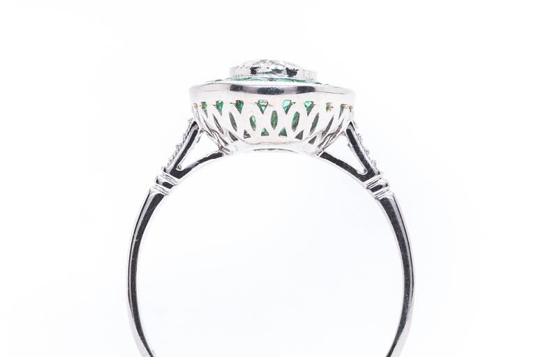 Forest Green Emerald Diamond Platinum Target Ring For Sale at 1stDibs