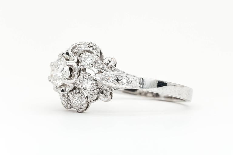 Platinum French Art Deco Swirl Design Diamond Engagement Ring at 1stDibs