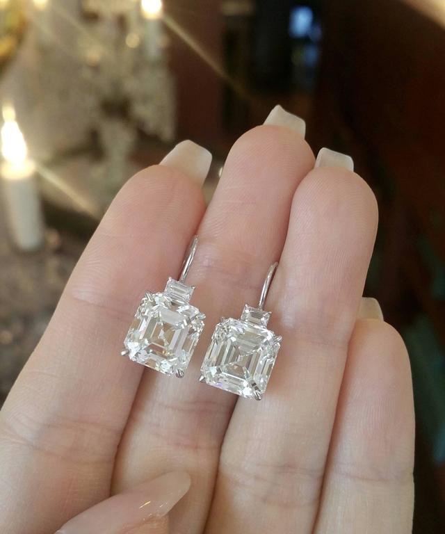 10.97 ct Square Emerald Cut Diamond Drop Earrings at 1stDibs | square emerald earrings