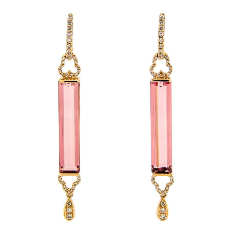 Pink Tourmaline Diamond Linear Drop Earring at 1stDibs