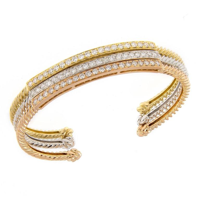 Diamond Yellow Gold Stacking Bangle Bracelet at 1stDibs