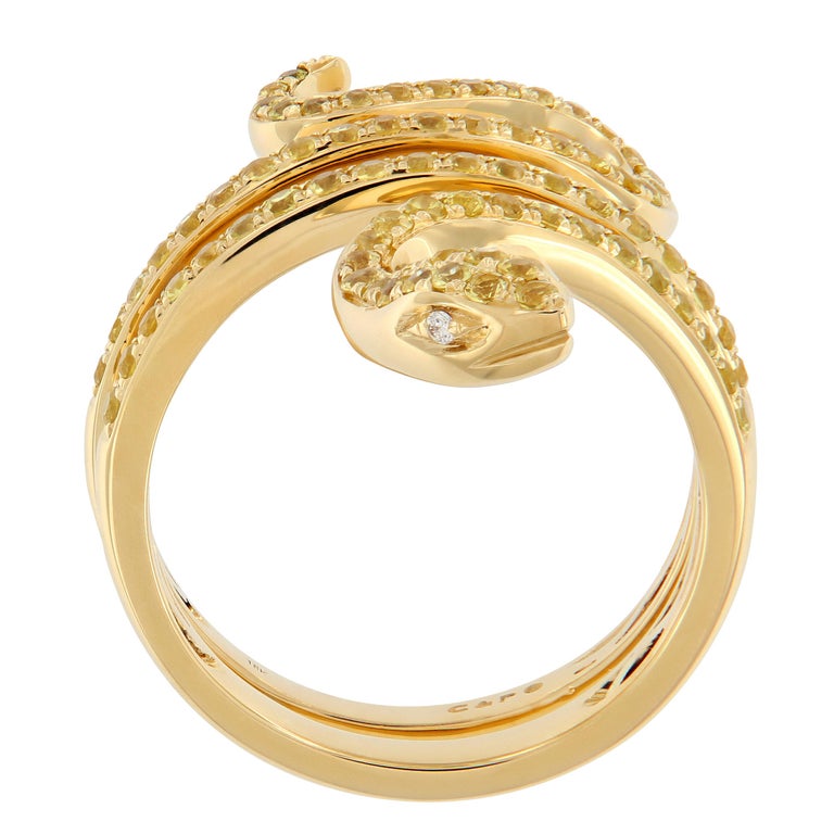 Yellow Sapphire Gold Serpent Ring For Sale at 1stDibs