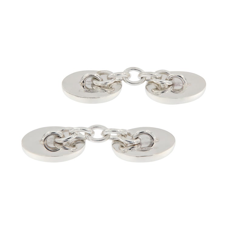 Sterling Silver Double Round Chain Link Cufflinks For Sale at 1stDibs