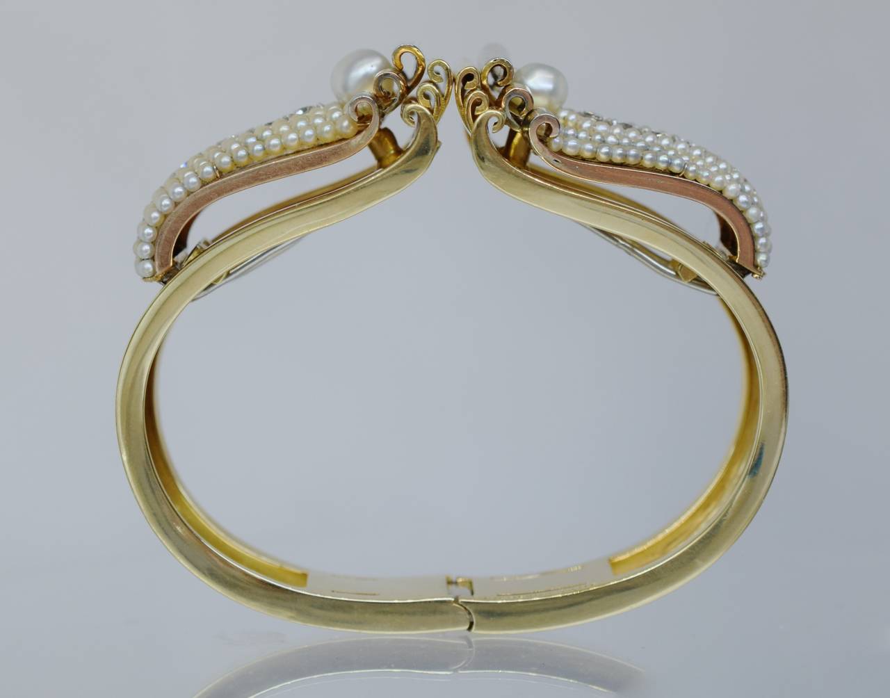 Boucheron Pearl Diamond Gold Scroll Design Bangle Bracelet For Sale at ...