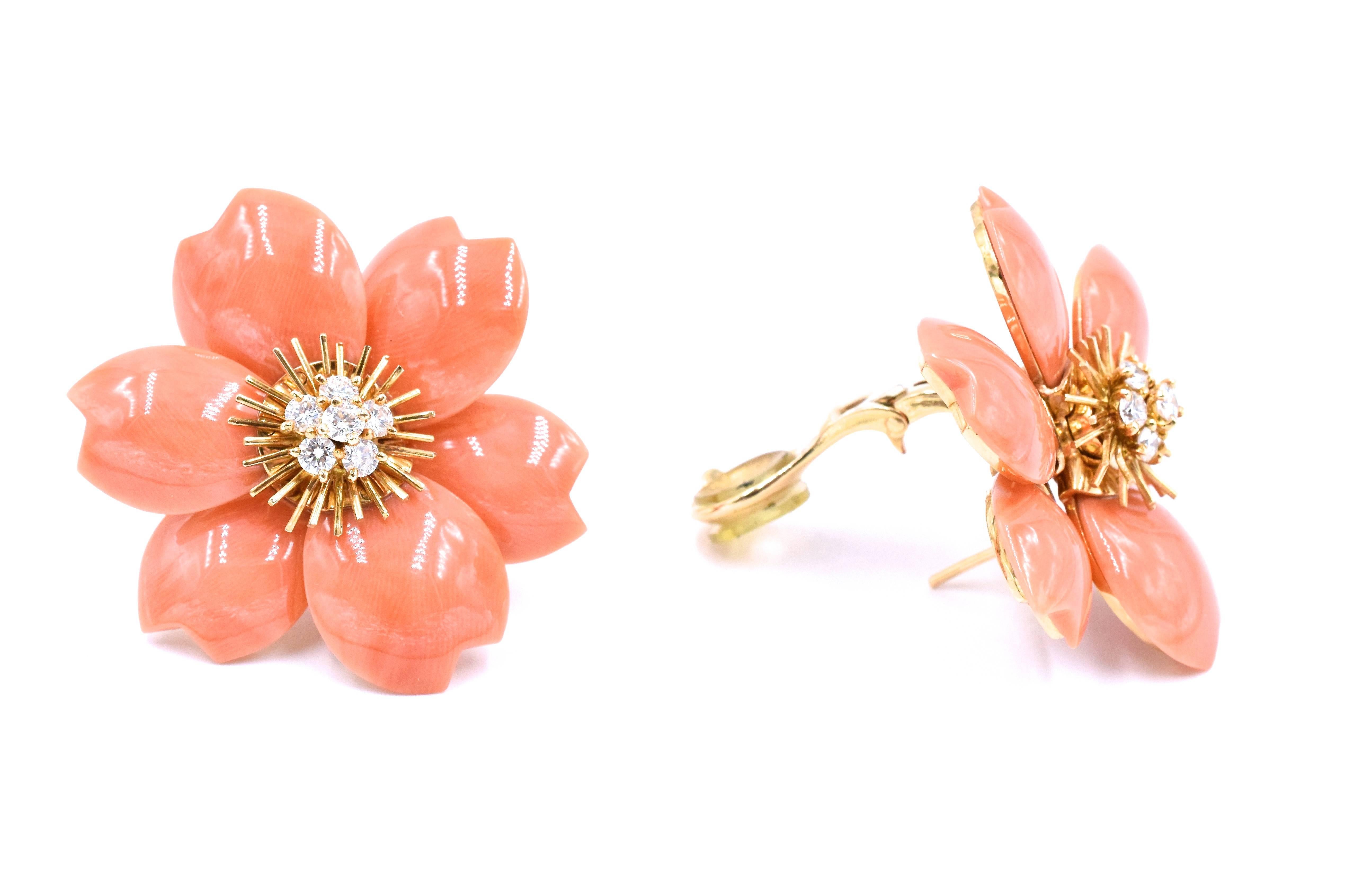 Van Cleef and Arpels Rose De Noel Coral Earrings at 1stDibs