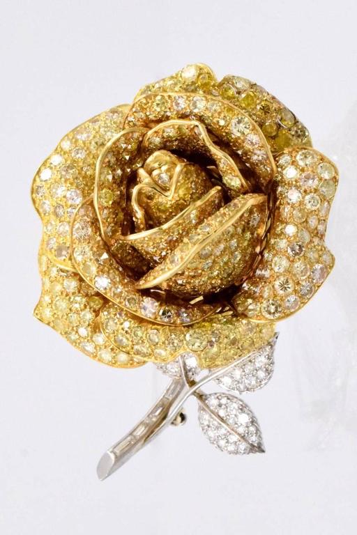 Fancy Yellow and White Diamond Rose Brooch at 1stDibs