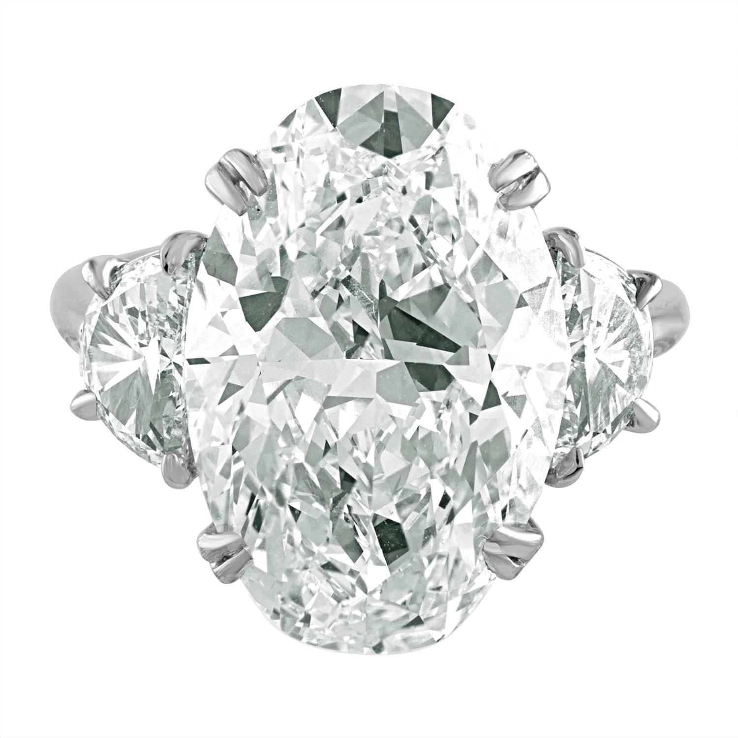 8.08 Carat Oval Shape is set in Platinum Ring with Half Moons. For Sale ...