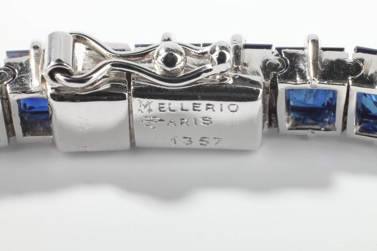 Mellerio Paris Square Sapphire Platinum Line Bracelet For Sale at 1stDibs