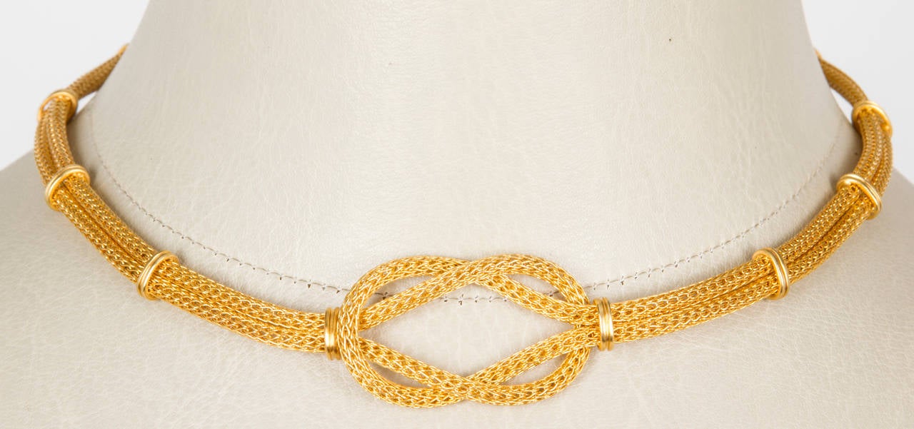 Double Braided Gold Rope Necklace with Square Knot at 1stDibs