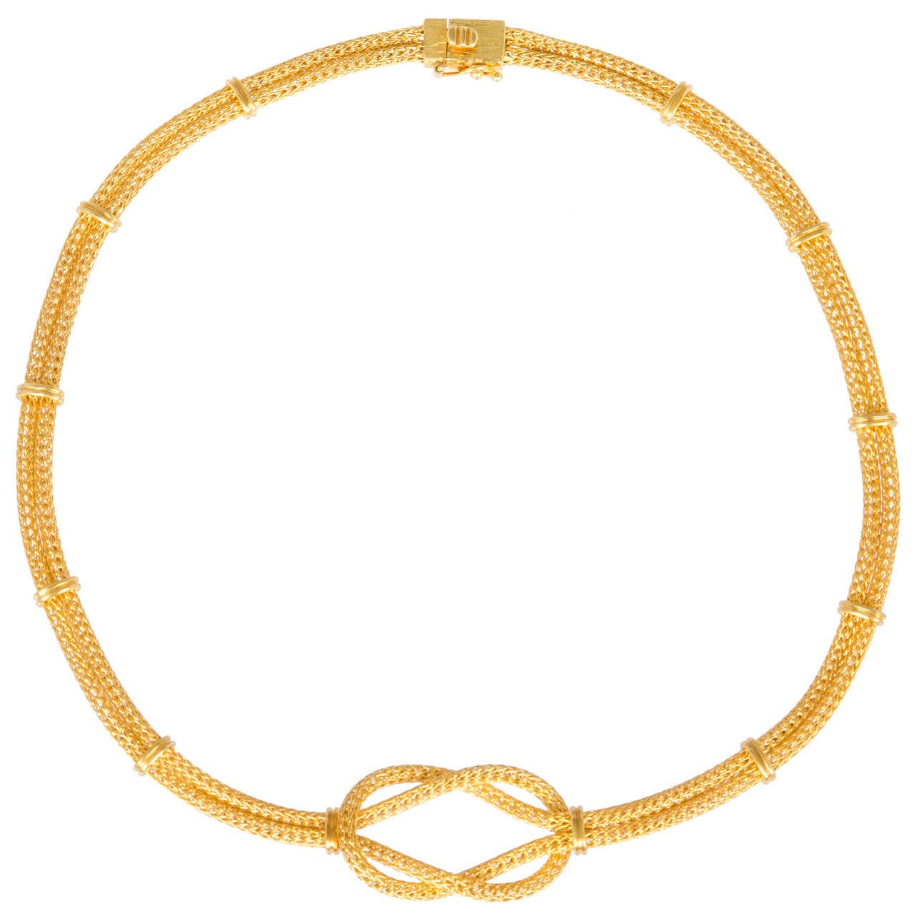 Double Braided Gold Rope Necklace with Square Knot at 1stDibs