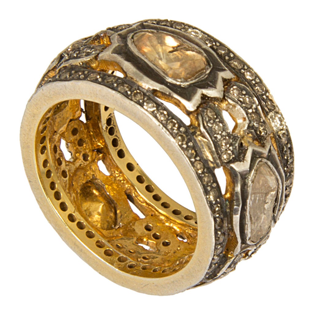 Rough Cut Diamond Enamel Ring at 1stDibs