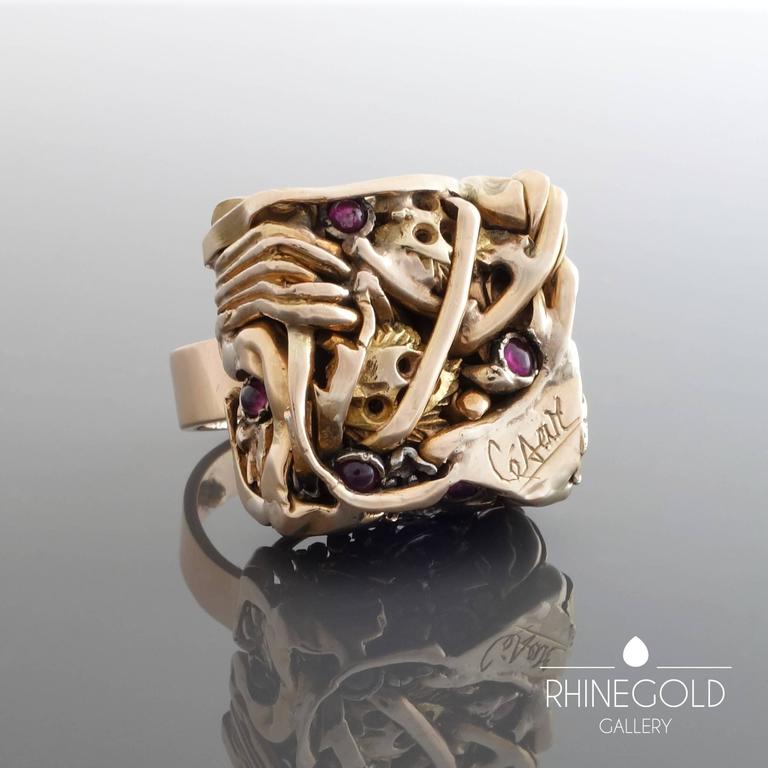 1970s César Baldaccini Ruby Gold "Compression" Ring For Sale at 1stDibs
