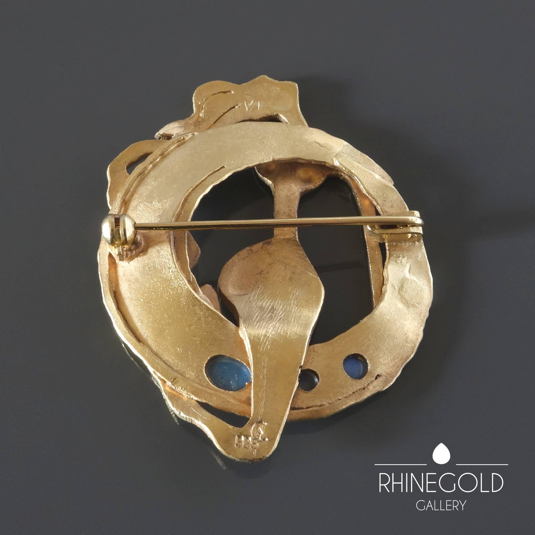 1970s Herbert Zeitner Modernist Mermaid Gilt Silver Vermeil Moonstone ...