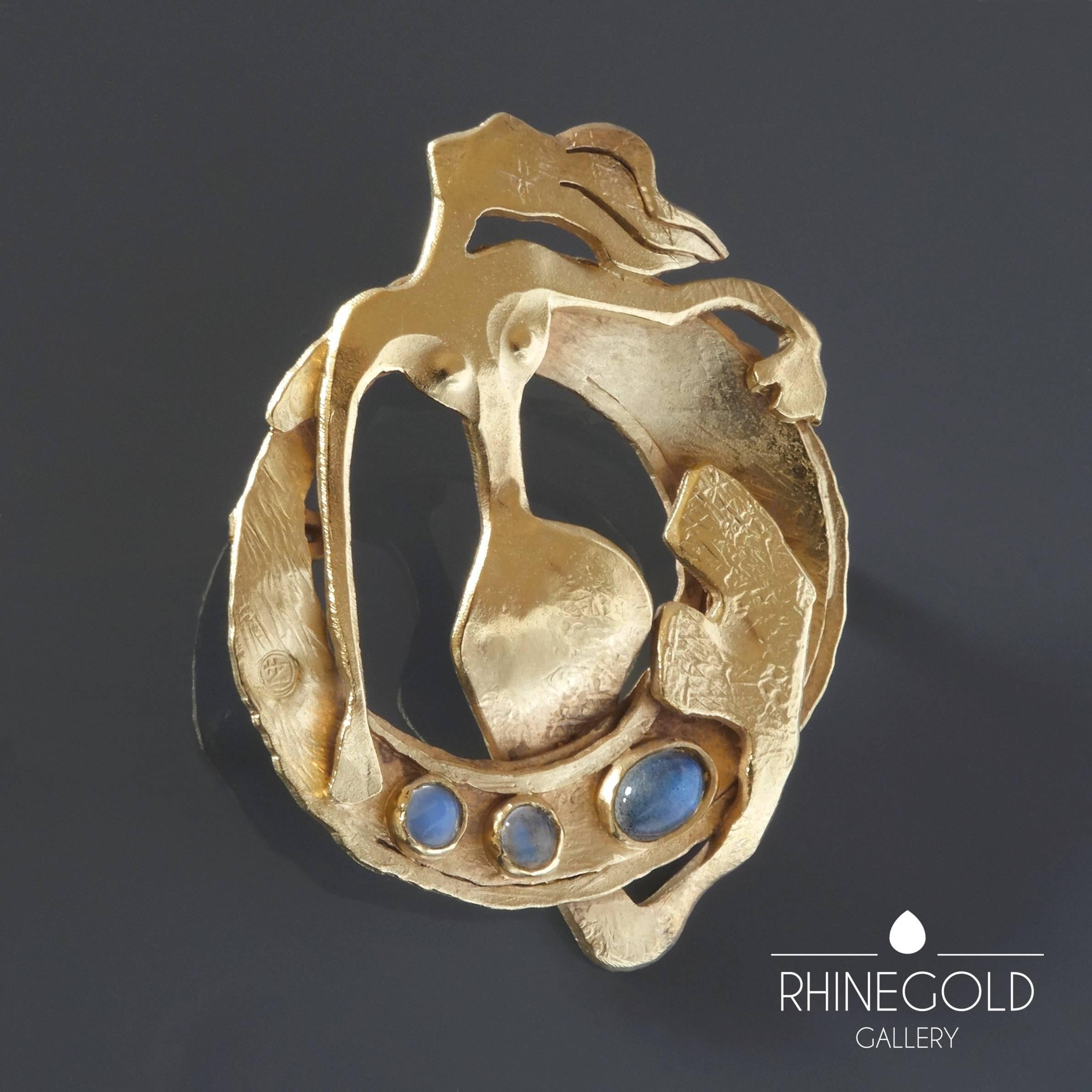 1970s Herbert Zeitner Modernist Mermaid Gilt Silver Vermeil Moonstone ...