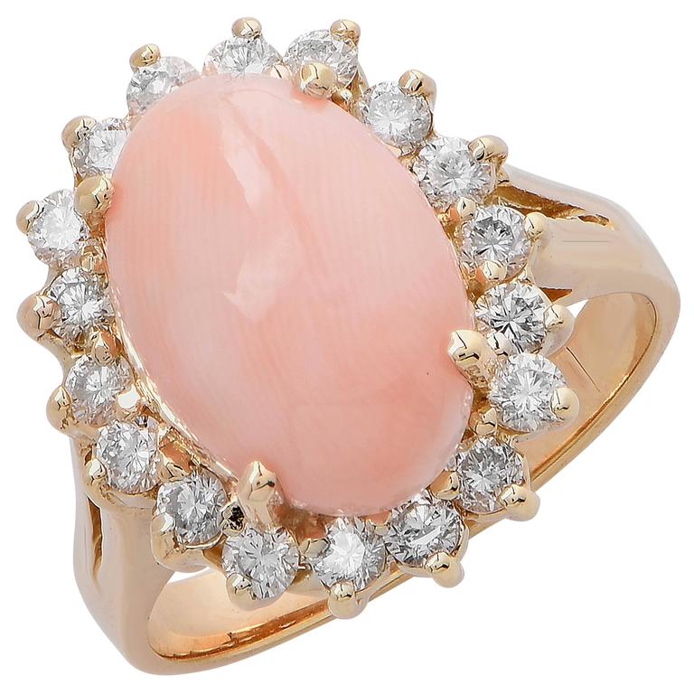 Angel Skin Coral and Diamond Ring For Sale at 1stdibs