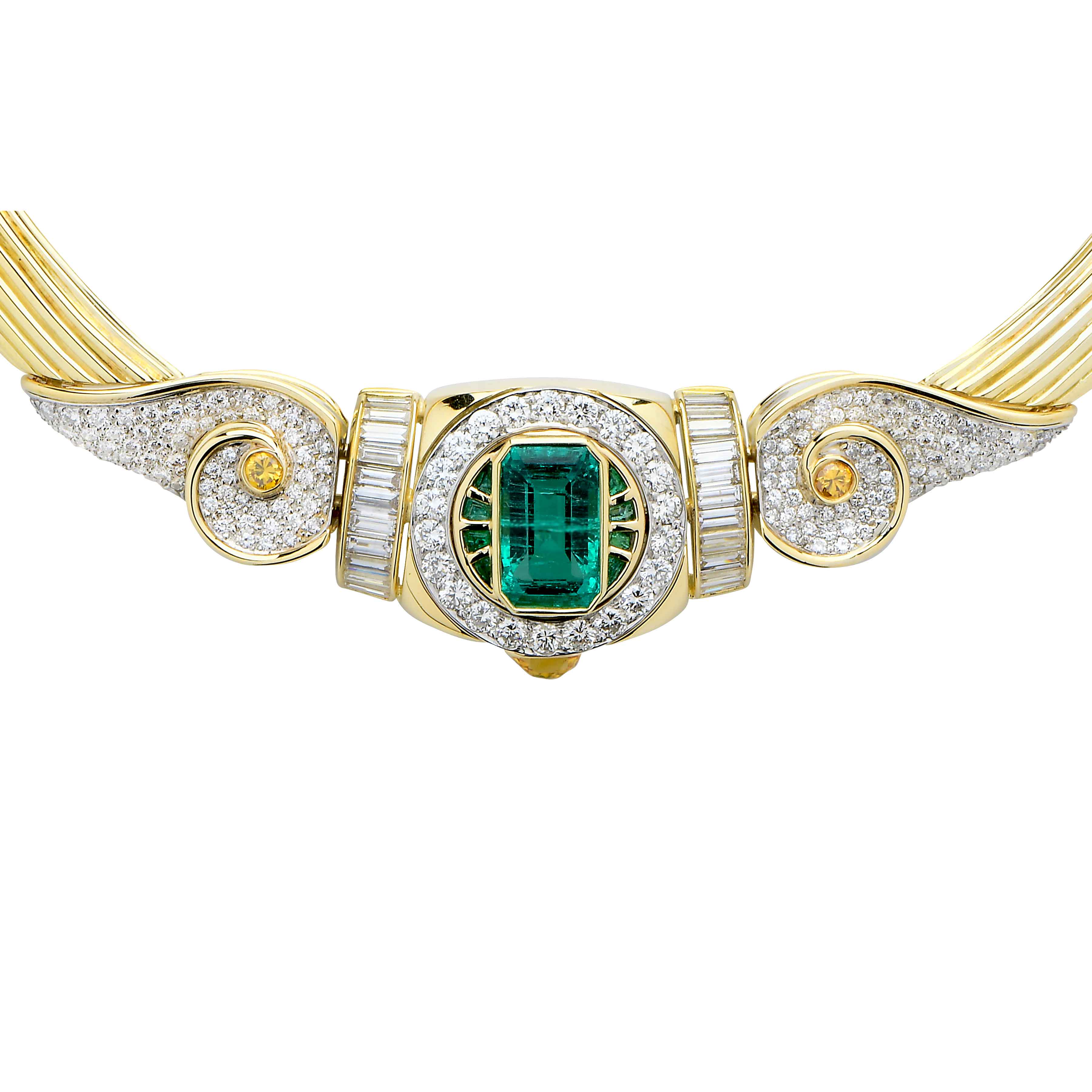Colombian Emerald, Diamond and Gold Necklace at 1stDibs