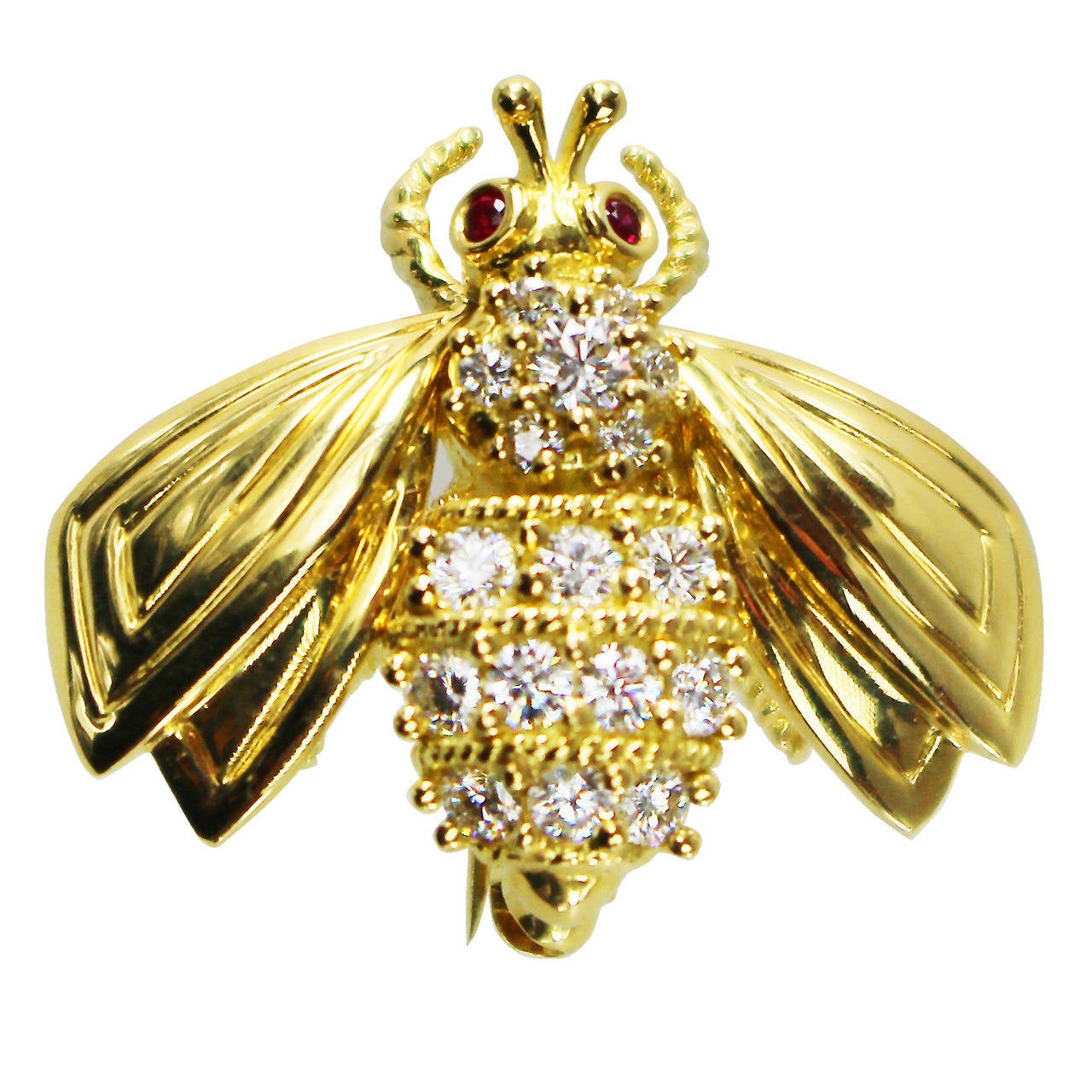 Tiffany and Co. Ruby Diamond Gold Bee Pin For Sale at 1stdibs
