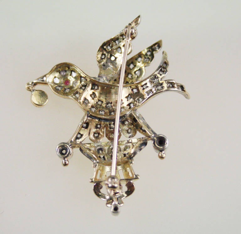 Victorian Bird Brooch with Rose Cut Diamonds Set in Silver-Topped Gold ...