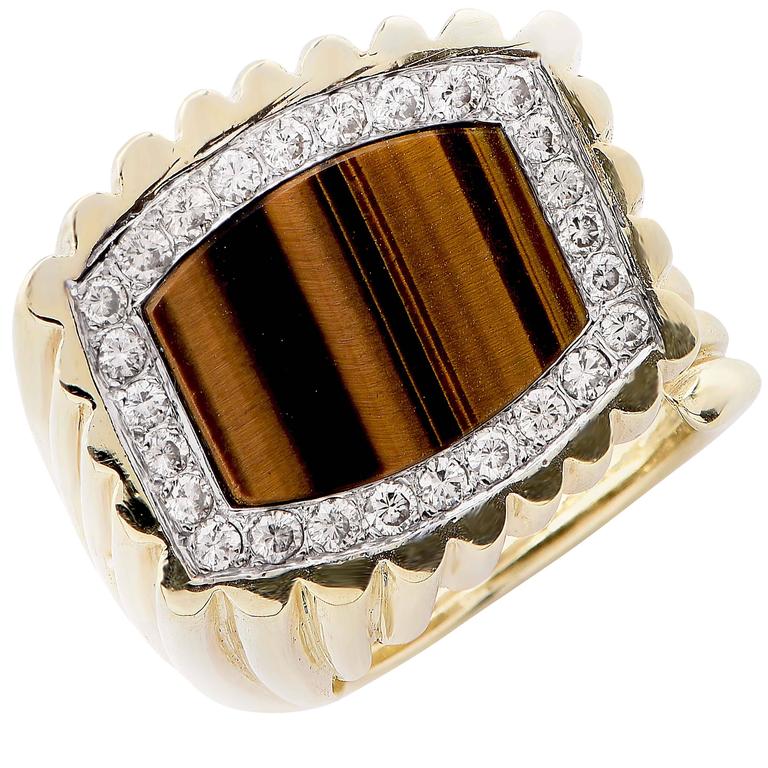 Le Triomphe Tiger's Eye, Diamond and Gold Ring For Sale at 1stDibs ...