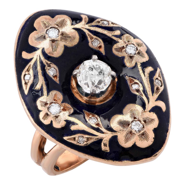 Enamel Diamond Gold Ring For Sale at 1stDibs