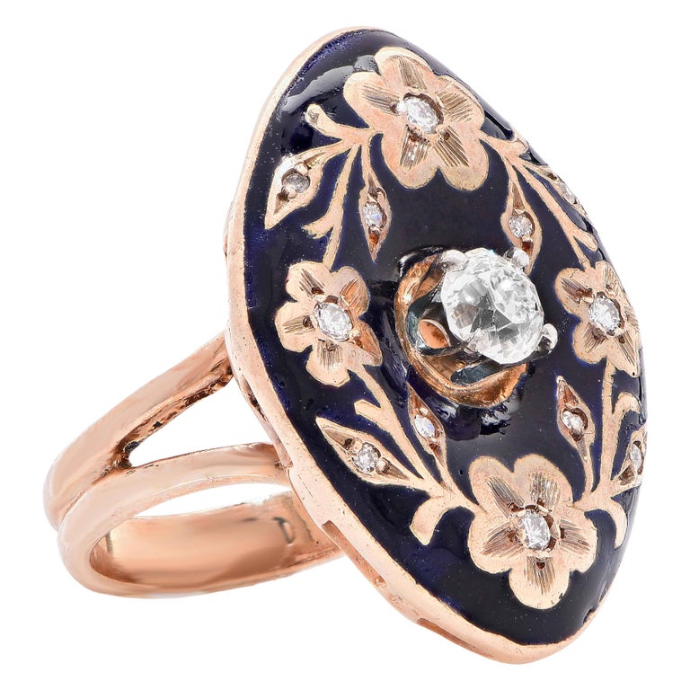 Enamel Diamond Gold Ring For Sale at 1stDibs
