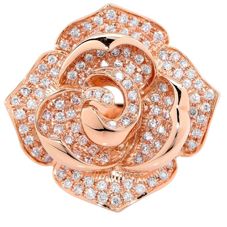 Diamond Rose Gold Rose Motif Ring For Sale at 1stDibs | rose gold motif