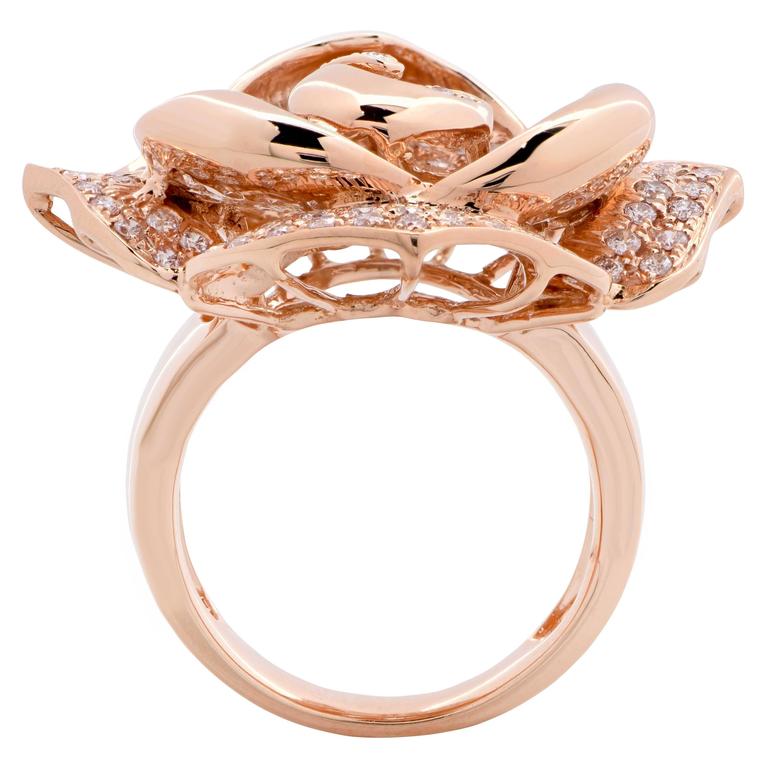 Diamond Rose Gold Rose Motif Ring For Sale at 1stDibs | rose gold motif