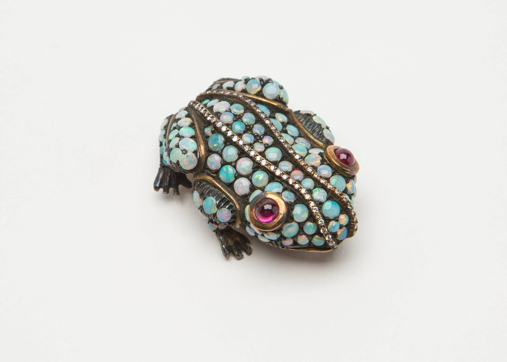 Whimsical Opal Ruby and Diamond Frog Brooch at 1stDibs