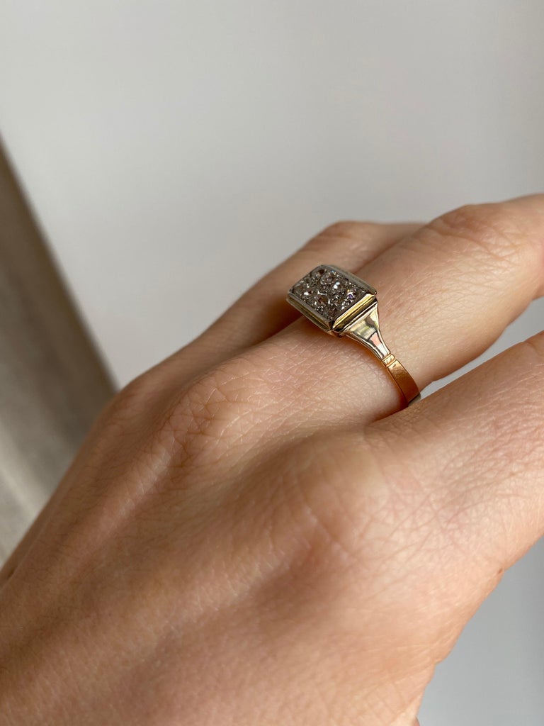 Retro Diamond Gold Plaque Ring at 1stDibs