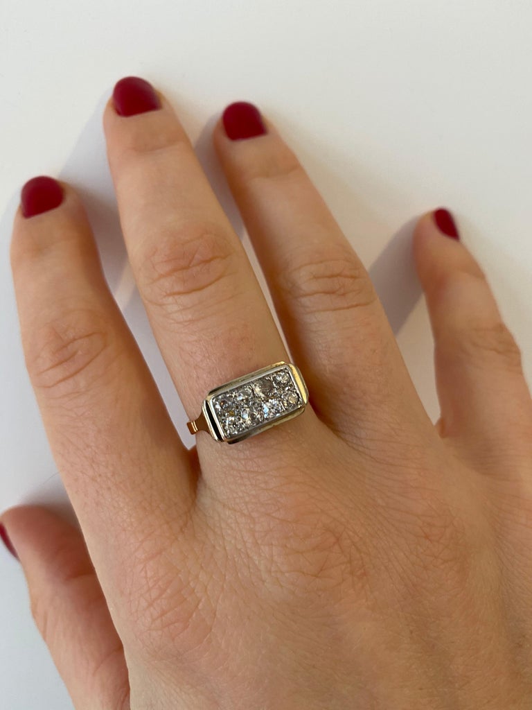 Retro Diamond Gold Plaque Ring at 1stDibs