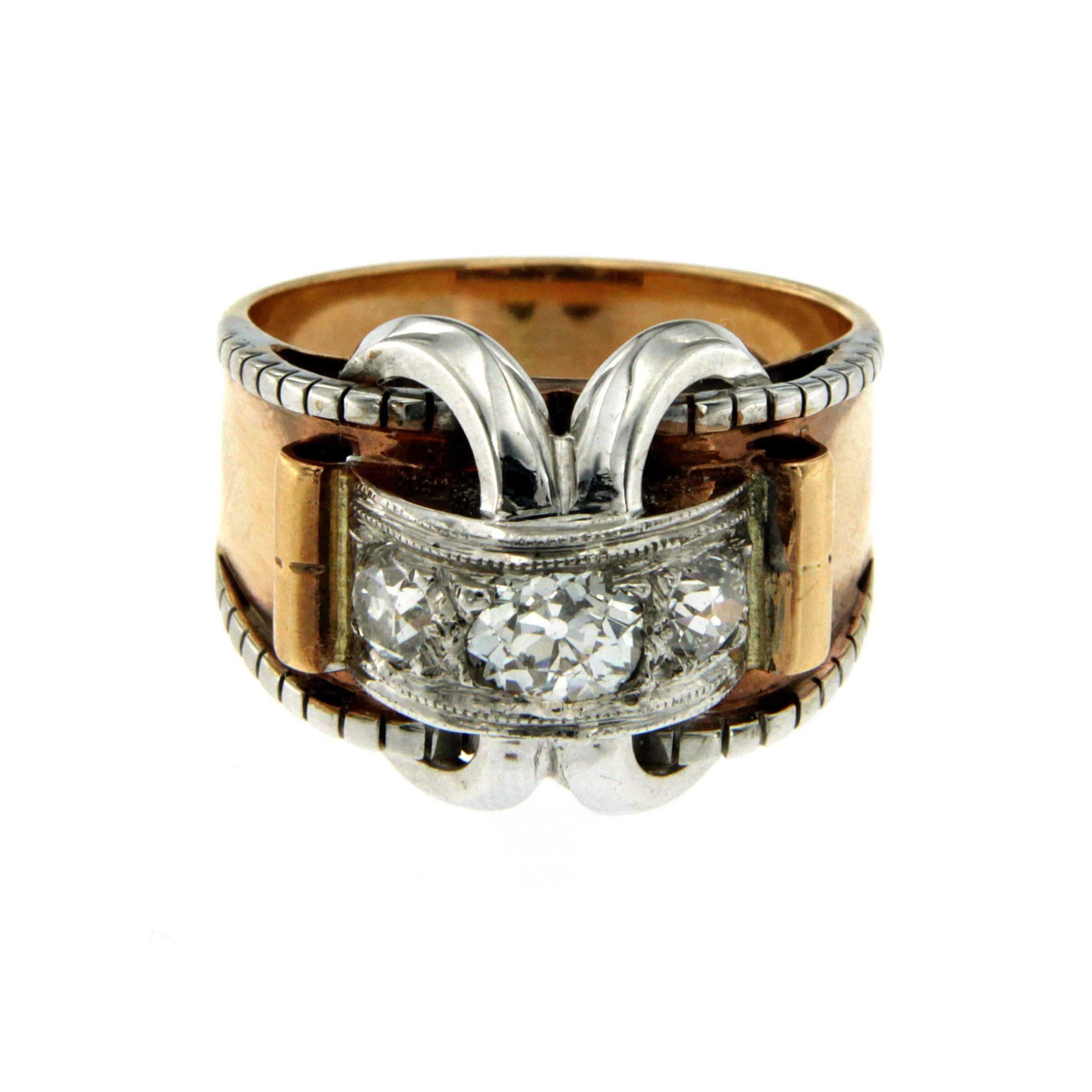 Retro Diamond Gold Ring at 1stDibs