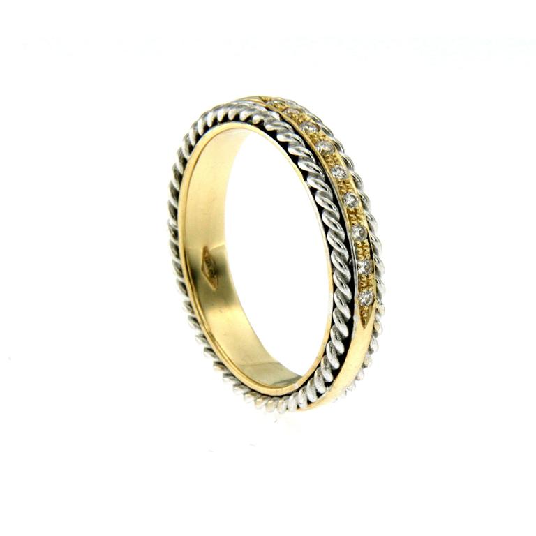 Rope Design Diamond Gold Band Ring For Sale at 1stDibs