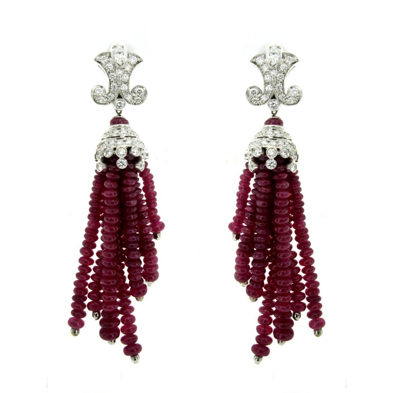 Ruby and Diamond Tassel Earrings at 1stDibs | ruby tassel earrings