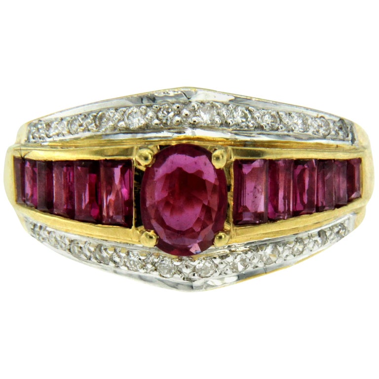 Retro Ruby Diamond Gold Ring at 1stdibs