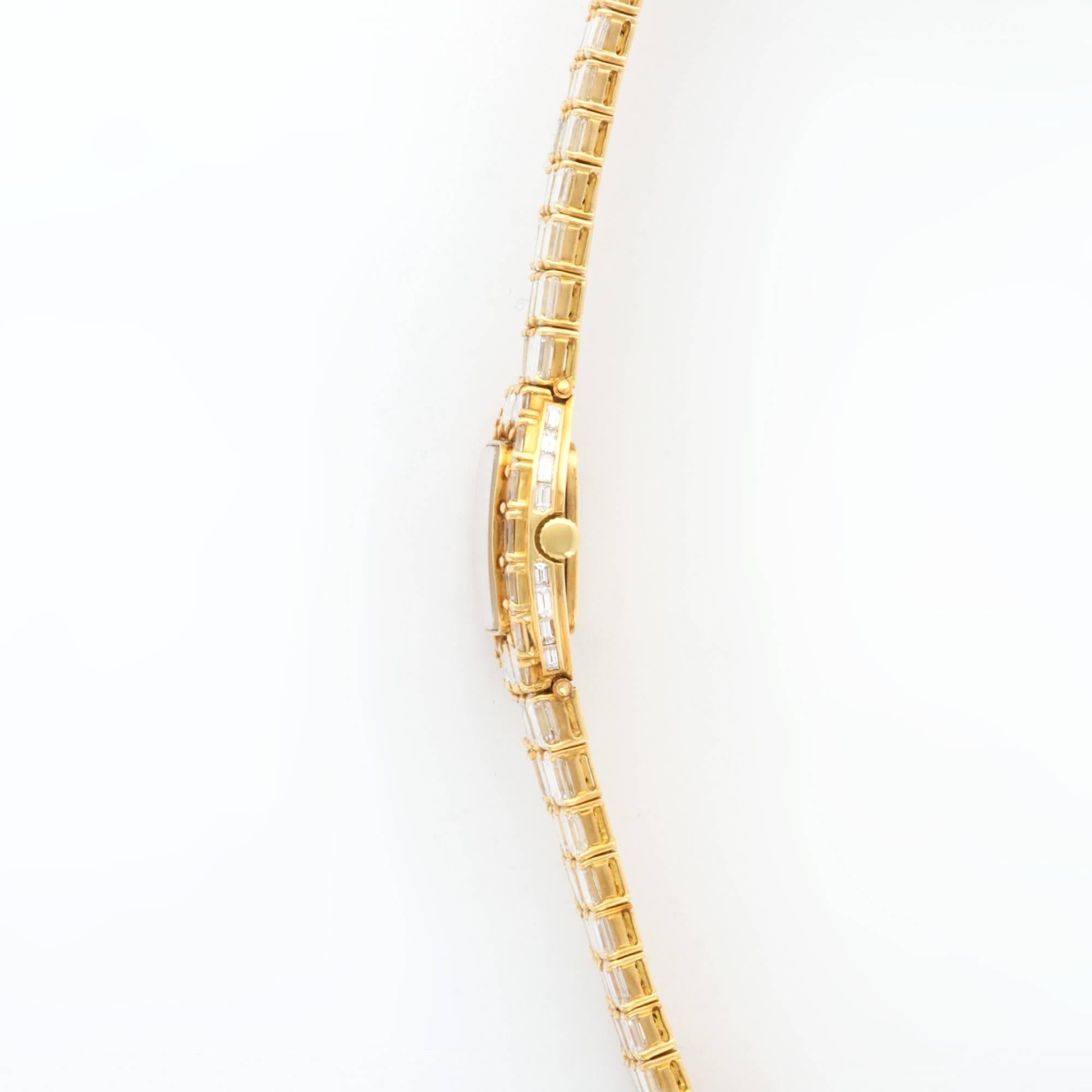 Emerald-Cut Diamond Gold Bracelet Wristwatch by Majesty at 1stDibs