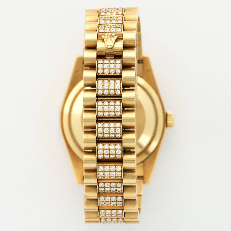 Rolex Yellow Gold Pave Diamond Day-Date Automatic Wristwatch Ref 118348 ...