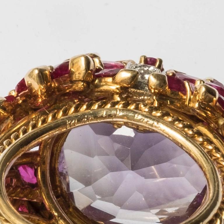 1960s Marchak Ruby Morganite Diamond Gold Platinum Ring For Sale at 1stDibs