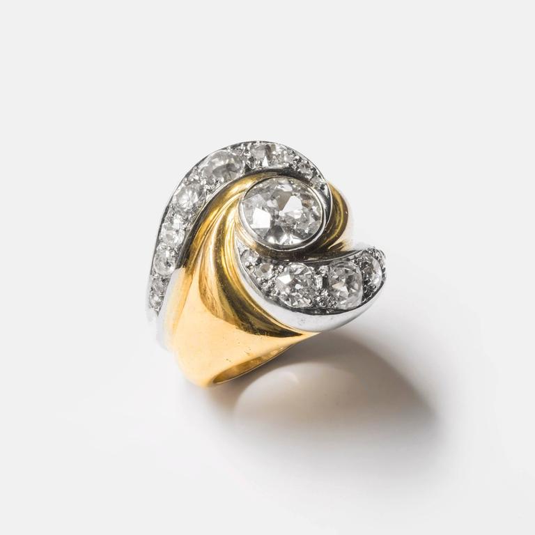 1945 Suzanne Belperron Diamond Gold Platinum "Heureux" Ring For Sale at ...
