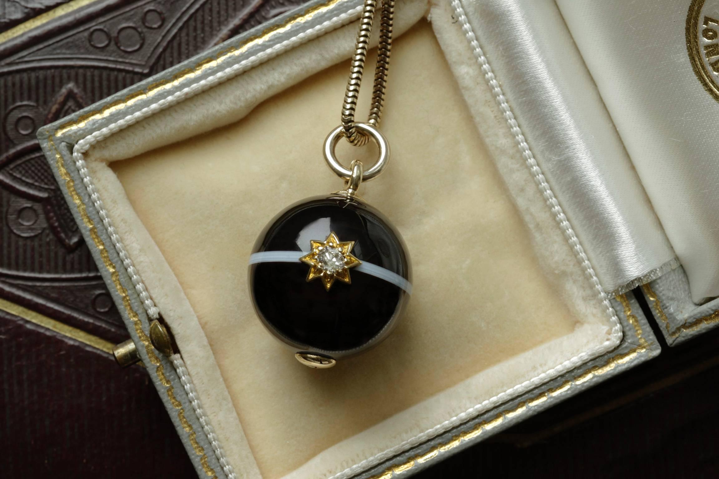 Victorian Banded Agate Diamond Orb Pendant at 1stDibs