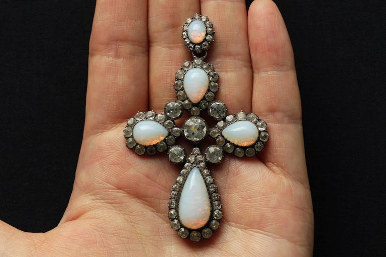 Antique Large Opaline and Paste Cross For Sale at 1stDibs