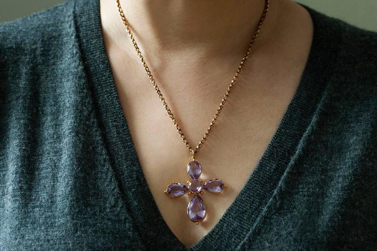 Early Victorian Amethyst Cross and Chain at 1stDibs